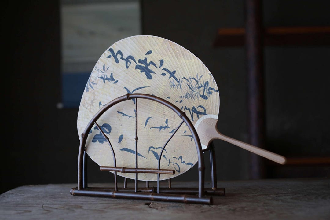 Japanese Furniture "uchiwa, Flat Fan" Stand, Bended Bamboo Stand, Hand ...