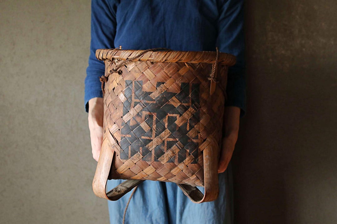 Bamboo Basket- Antique Japanese Backpack, Farmer's Kago, Handcrafted ...