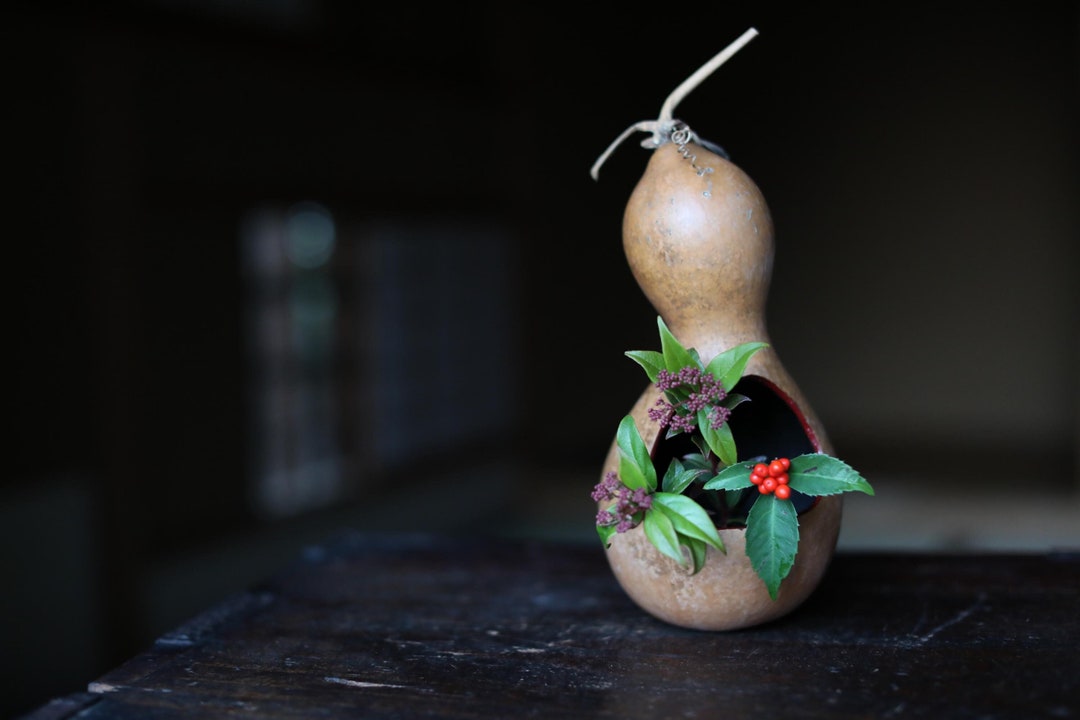 Japanese Vintage Vase Floral Organs Hand Made of Natural GOURD Bottle ...
