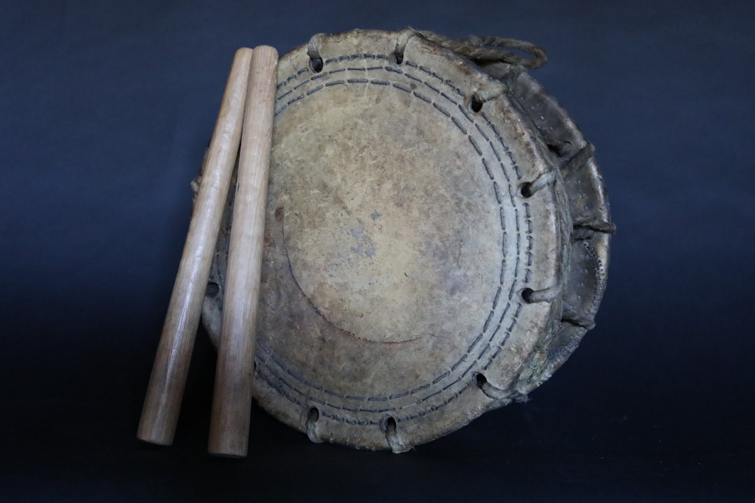 Japanese Antique Music Drum With Stick, Drumsticks Set Edo Craft 1800s ...