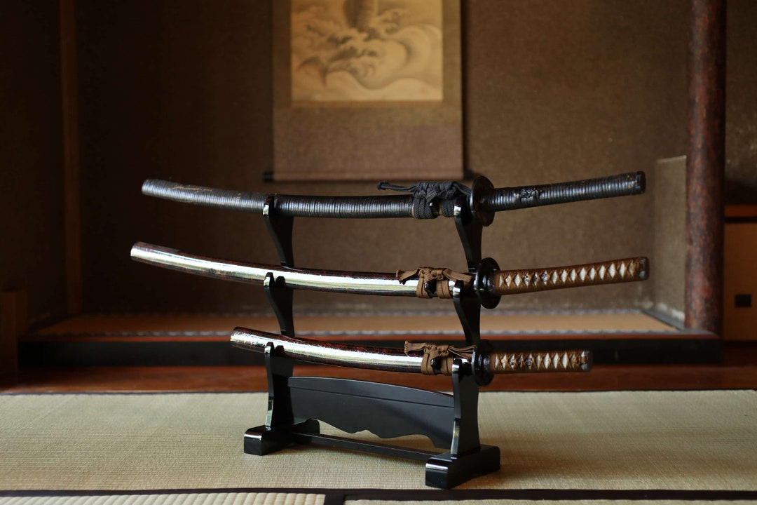 Japanese Furniture Old Black Lacquer katanagake Sword Rack, SAMURAI ...