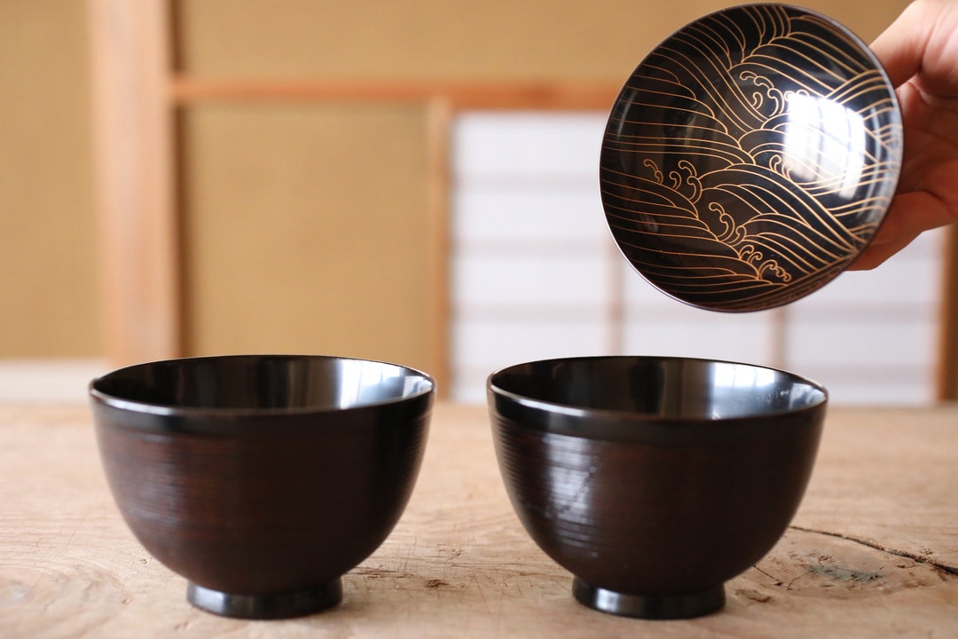 FINE! Pair of Japanese Vintage Urushi Lacquer Bowls, Owan Miso Cups ...