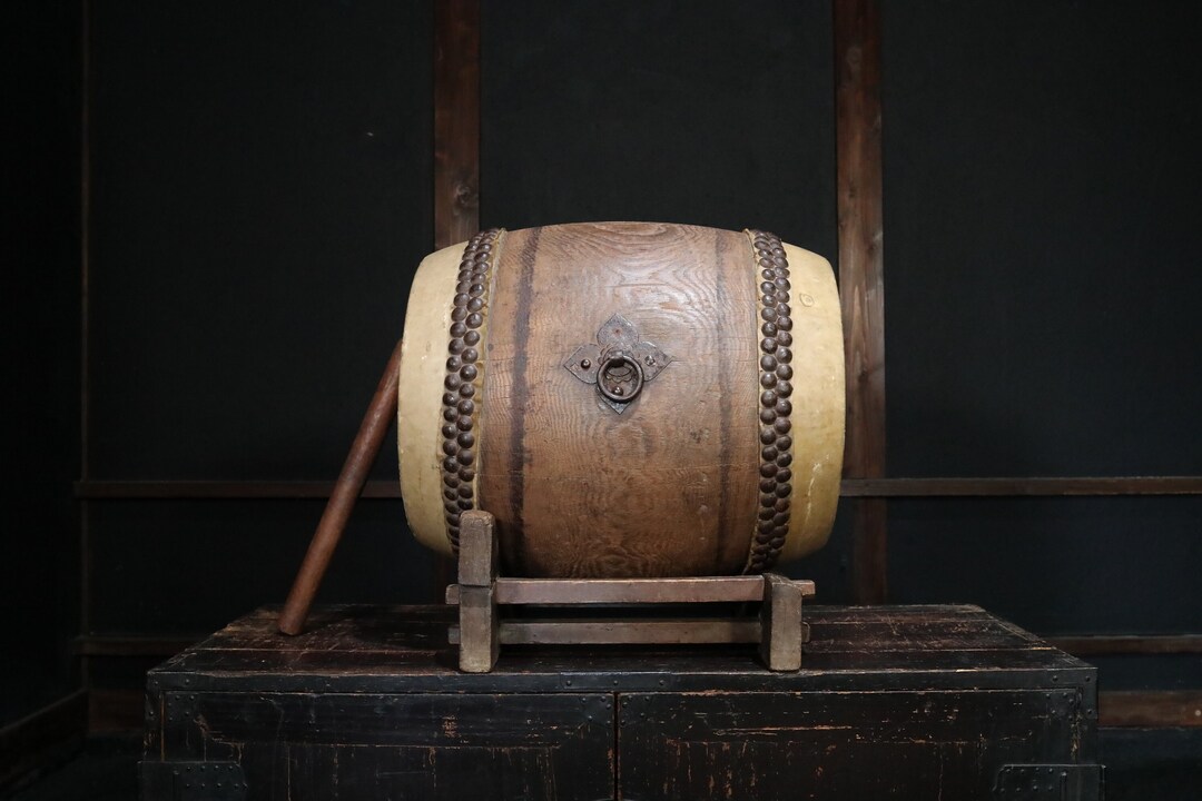 BIG Japanese Antique Buddhist Drum Drumstick Stand Set From Temple ...