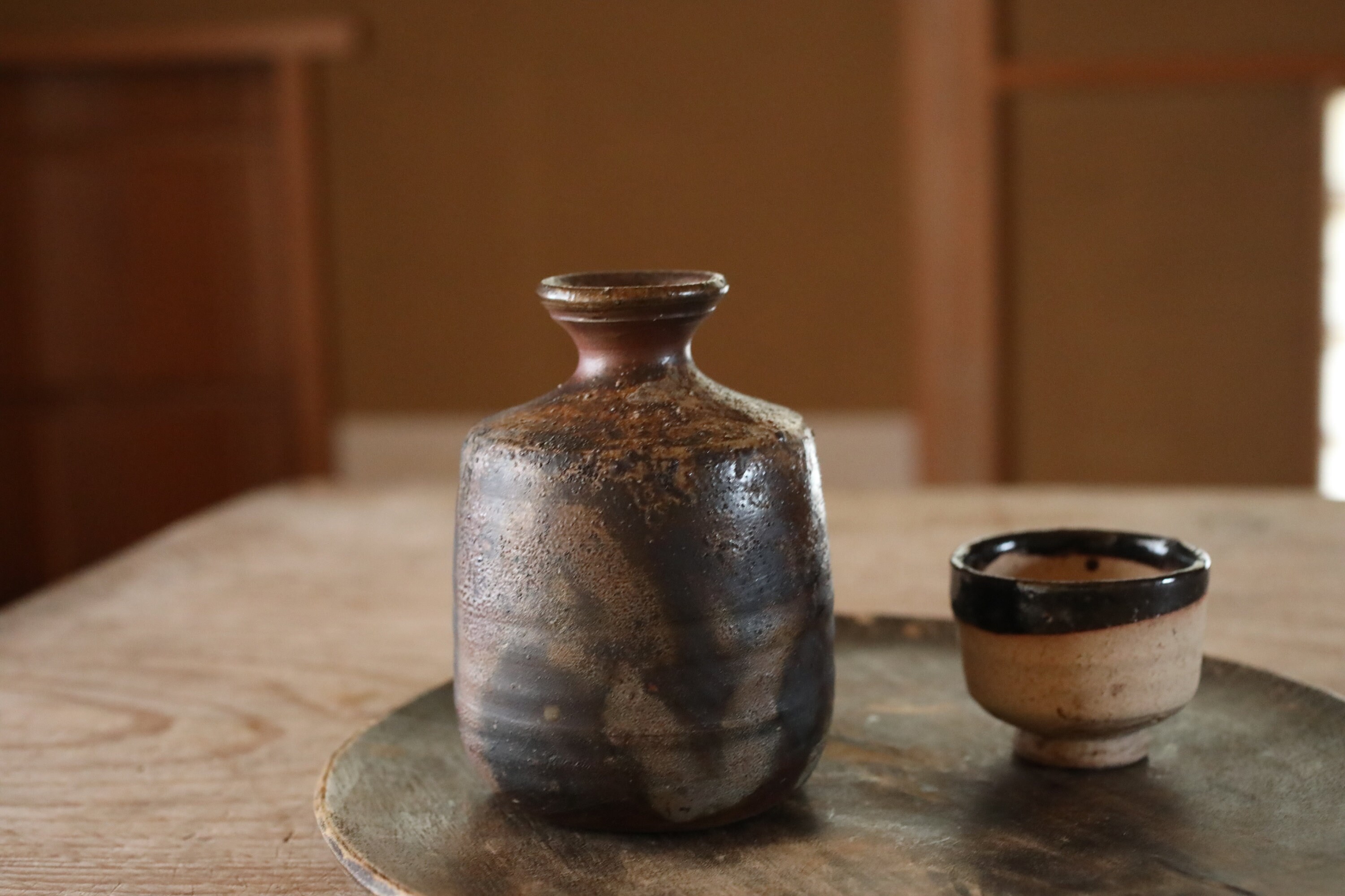 Japanese BIZEN Tokkuri Sake Bottle, Vintage Pottery Vase With Box ...