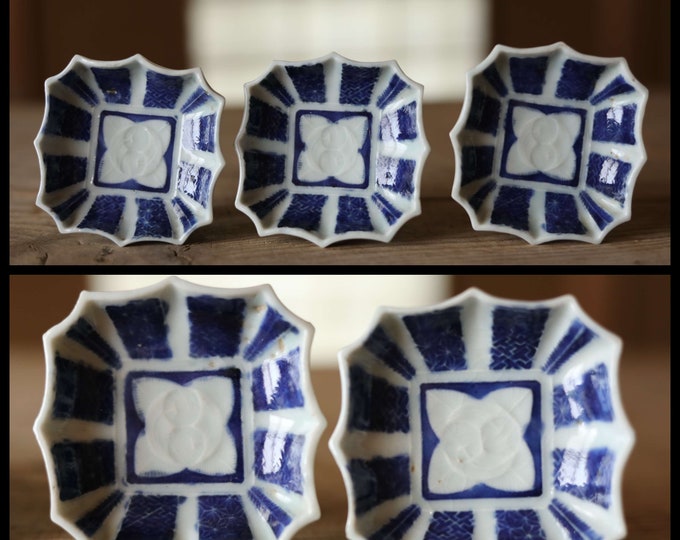 EDO 1800s Craft Japanese Antiques Set of 5 Small Plates, Porcelain ...