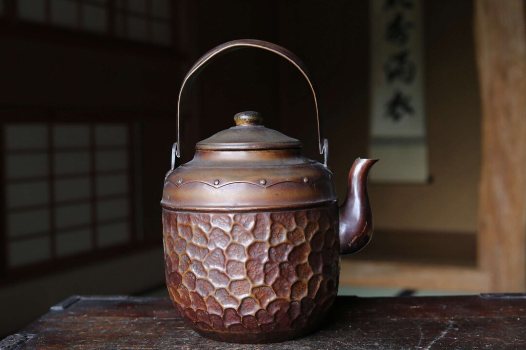 Japanese Vintage Copper Sencha Tea Pot With Sign 1950s Hand Metal Craft ...