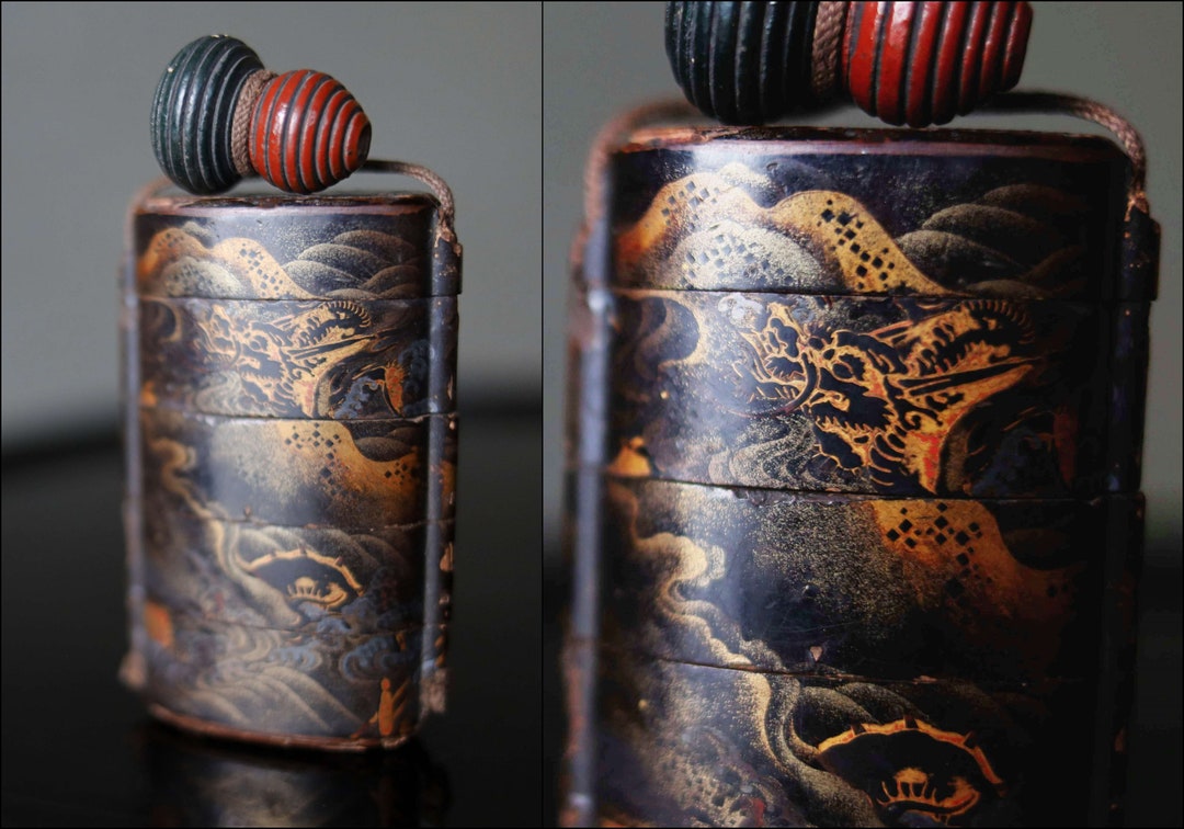 Japanese Antique 1880s Samurai Inro Wooden Urushi Lacquer Case and ...