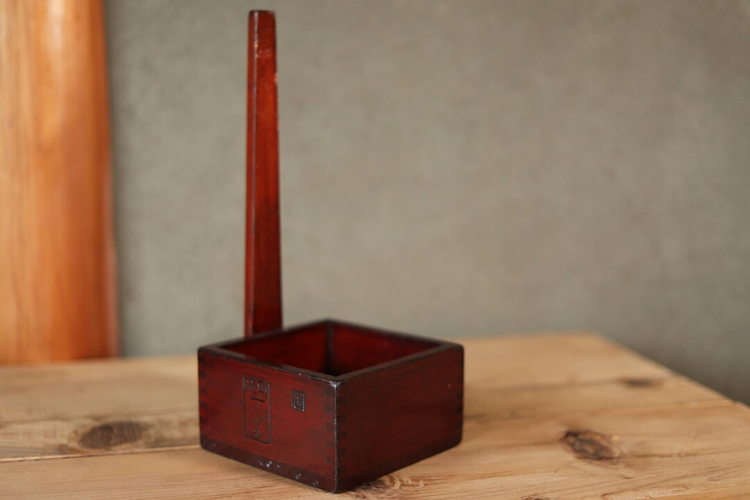 Antique Japanese Lacquer Masu Box With Handle, Kanji Calligraphy, 1920s ...