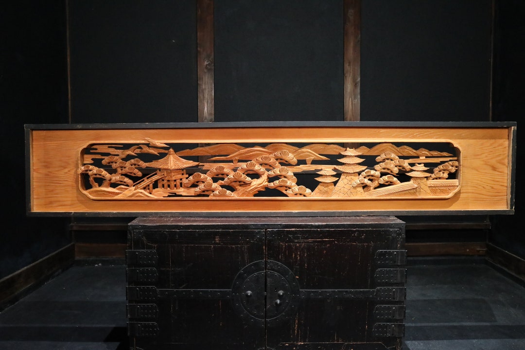 Japanese Vintage Furniture RANMA Wooden Sculpture Carving Openwork ...