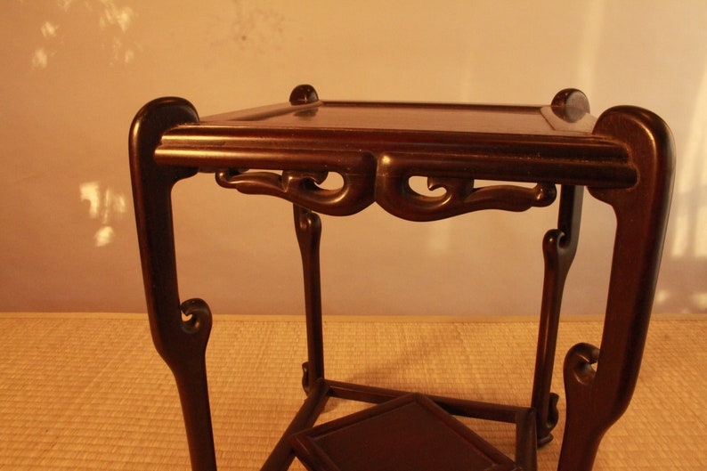 Decoration Stand Karaki Dark Brown Wood With Double Shelves - Etsy