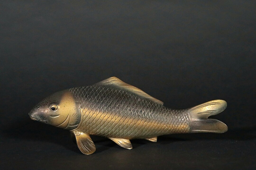 Japanese Vintage Bronze Painted Gold and Black Color Carp 鯉koi Fish ...
