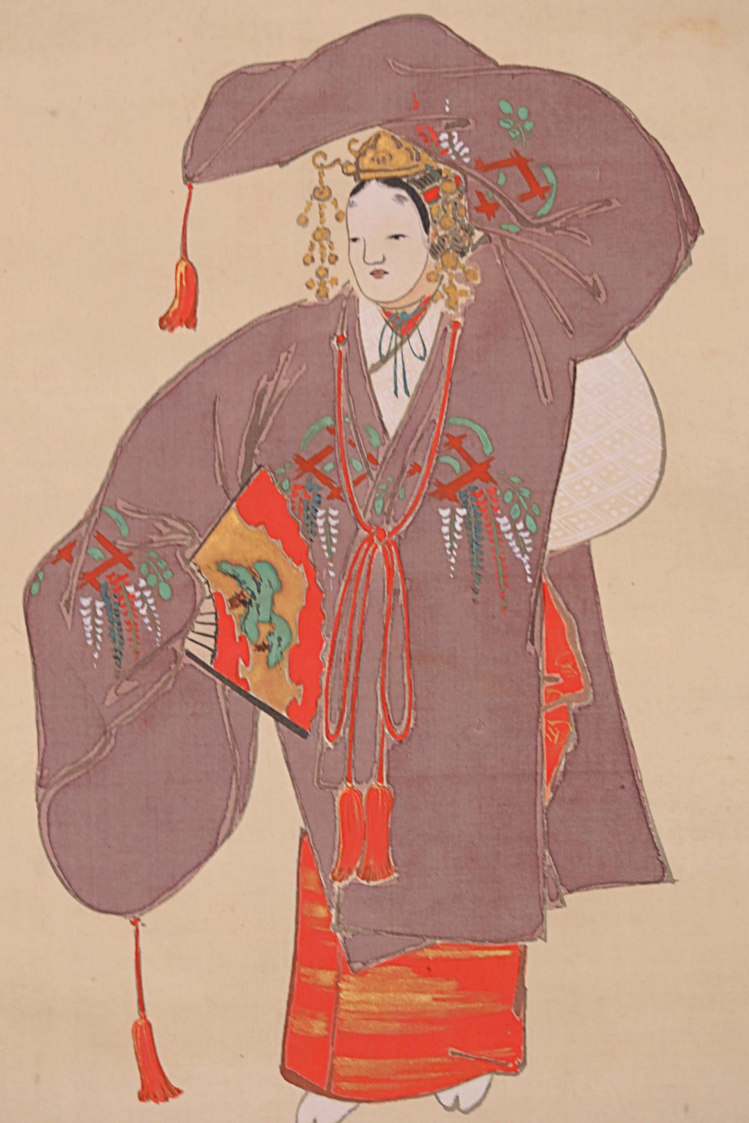 Scroll Painting- Japanese Noh Mask, Vintage Silk Hanging Scroll (h51 ...
