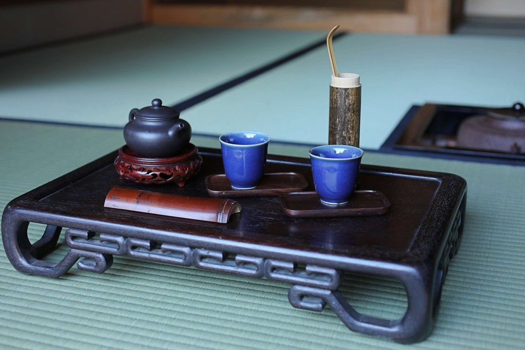 Japanese Vintage Furniture Wooden Pedestal Tray Tea Table With Openwork ...