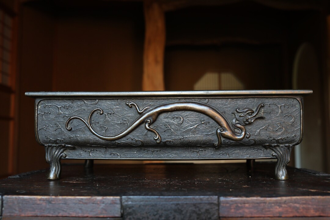 Japanese Antique Lost Wax Bronze Basin 1800s With Dragon Relief and ...