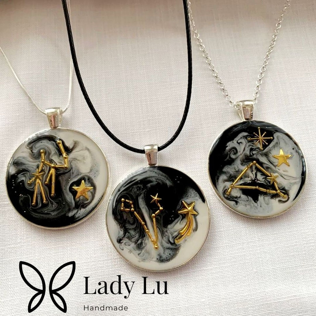 Galaxy Black Zodiac Star Sign Silver Plated Pendant & 18" Chain ...