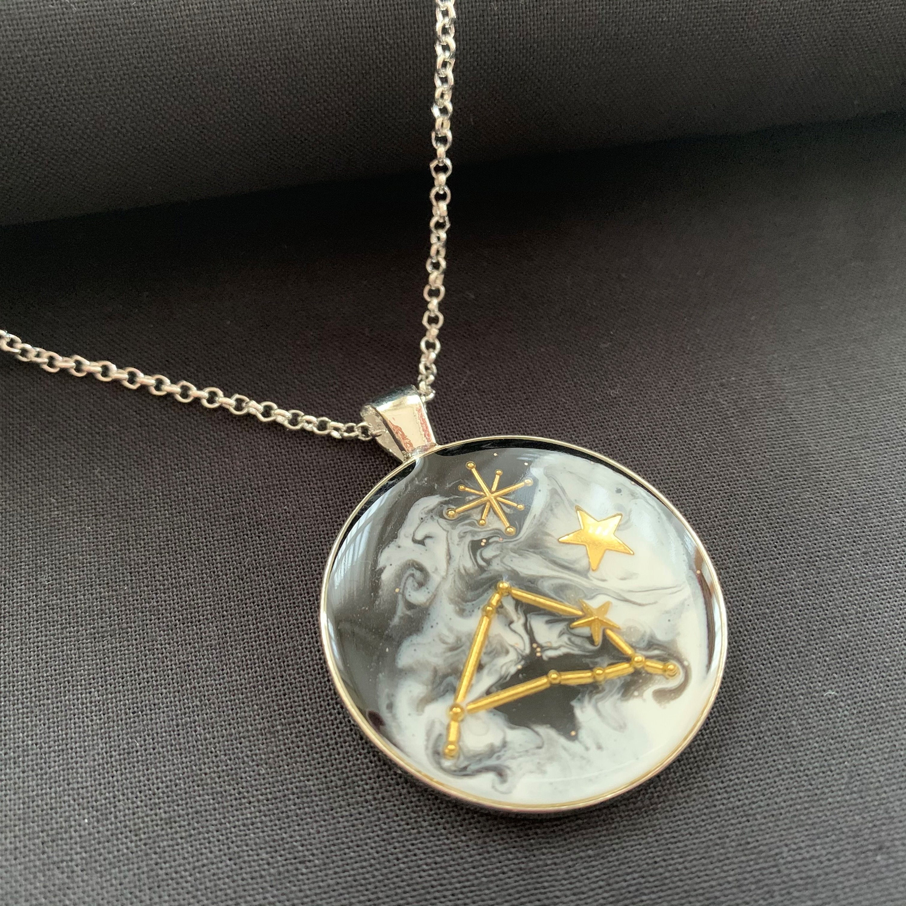 Galaxy Black Zodiac Star Sign Silver Plated Pendant & 18 - Etsy