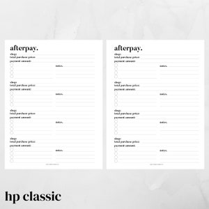 Afterpay Bill Tracker Printed Planner Insert Discbound, Half Letter ...