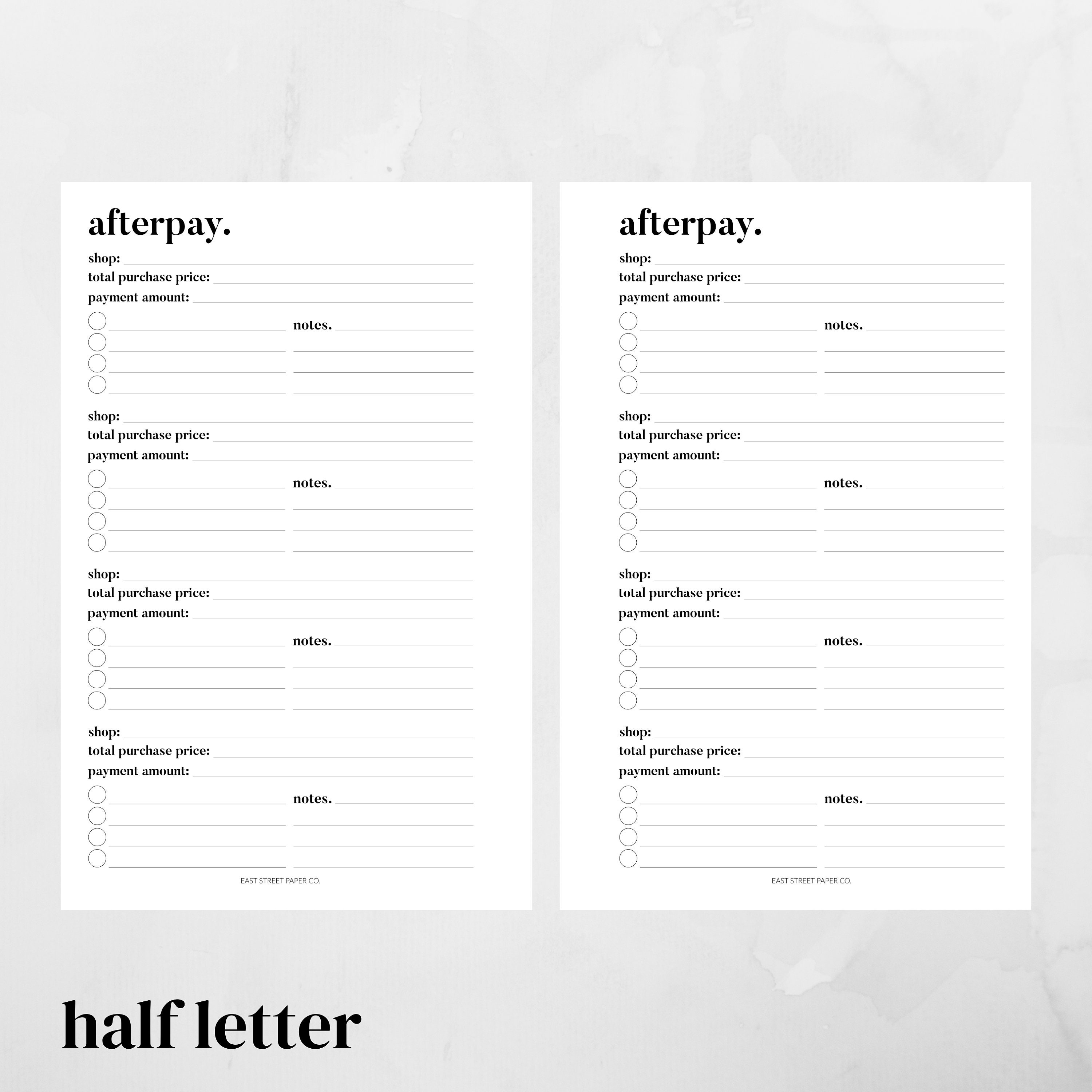 Afterpay Bill Tracker Printed Planner Insert Discbound Half | Etsy