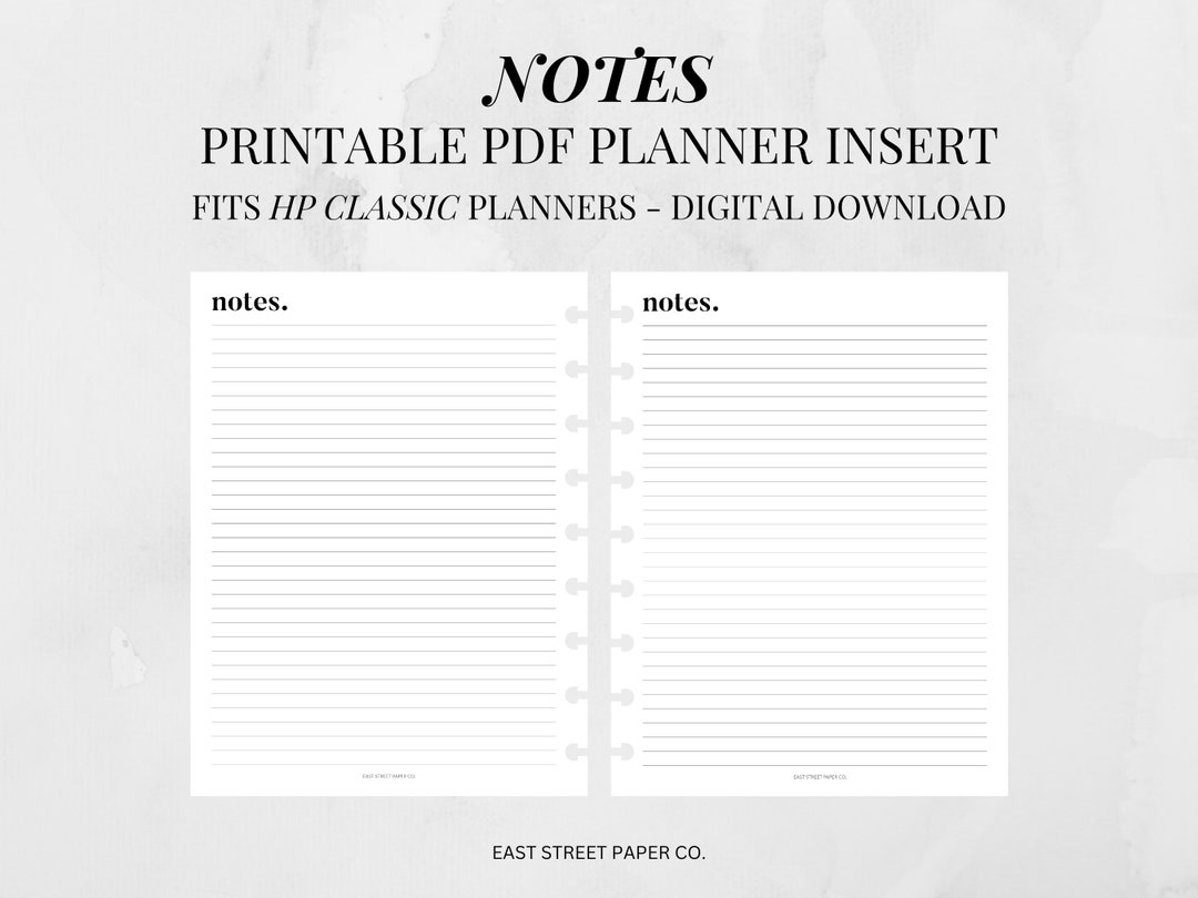 Notes HP Classic Planner Insert PDF Digital Download Printable DIY Page ...