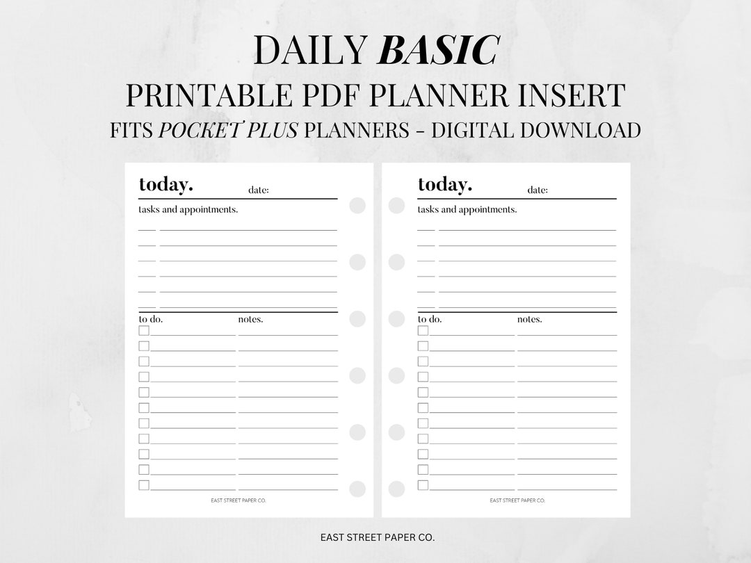 Daily Basic Pocket Plus Planner Insert PDF Digital Download Printable ...