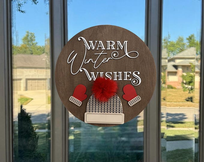 Hello Winter Door Sign - Snowflake Winter Round Wood Decor - Etsy
