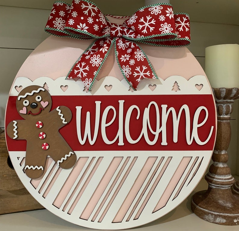 Gingerbread Cookie Christmas Welcome Wood Door Hanger - Etsy