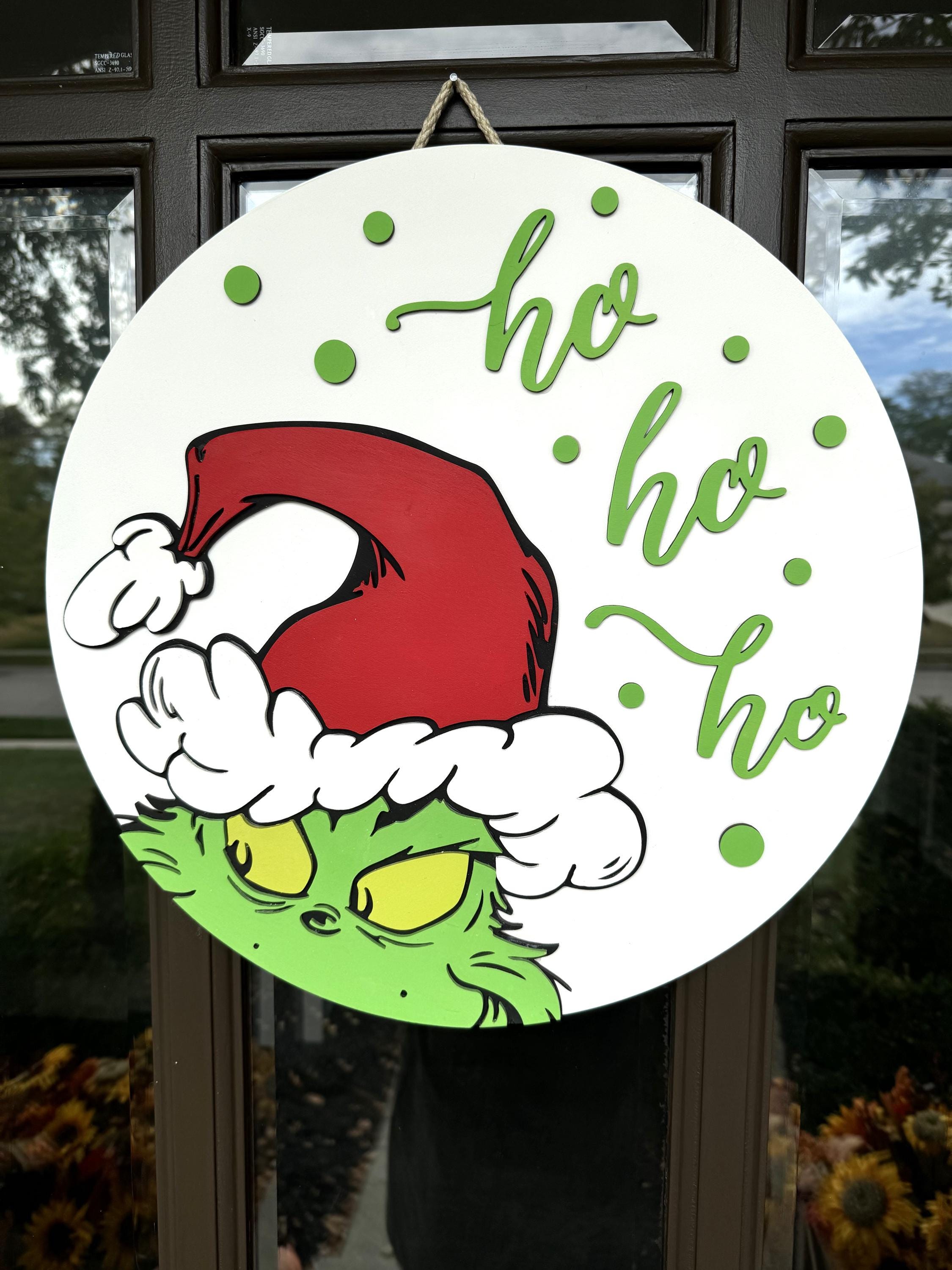 Grinch Round Wood Door Hanger - Etsy