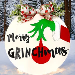 Merry Grinchmas/door Hanger/grinch/wood/round - Etsy