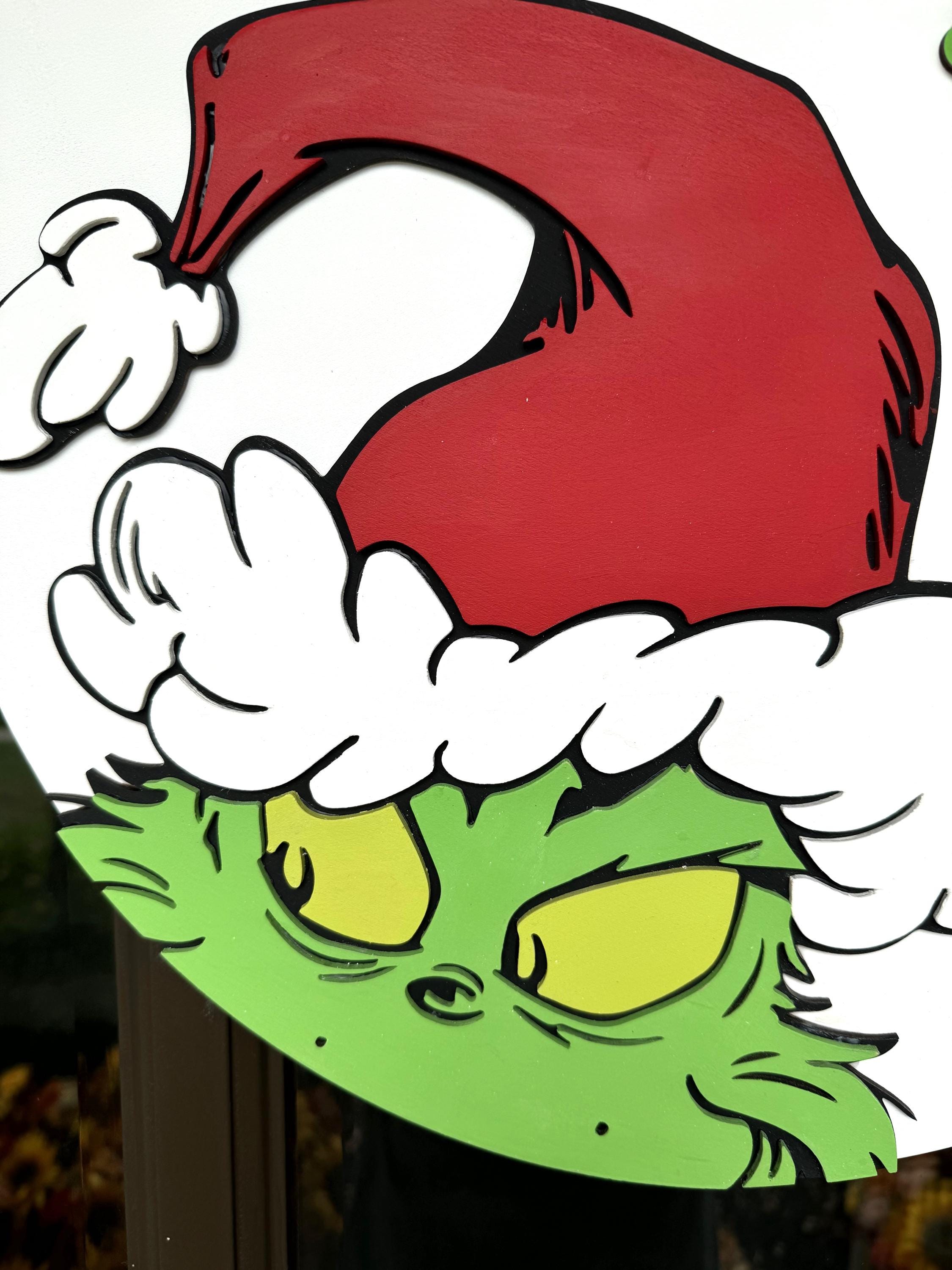 Grinch Round Wood Door Hanger - Etsy
