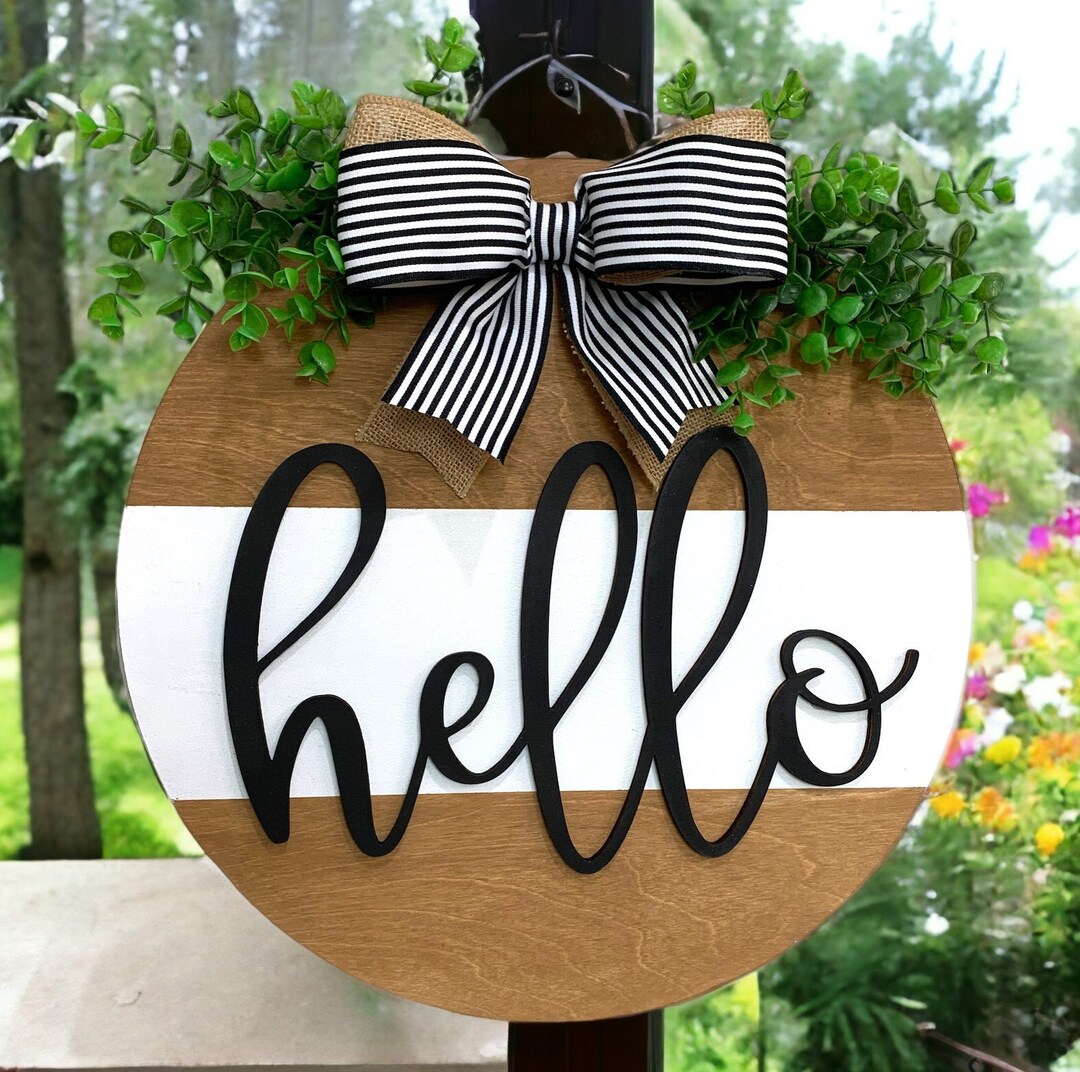 Hello Wood Door Hanger: 18" Welcome Door Sign - Etsy