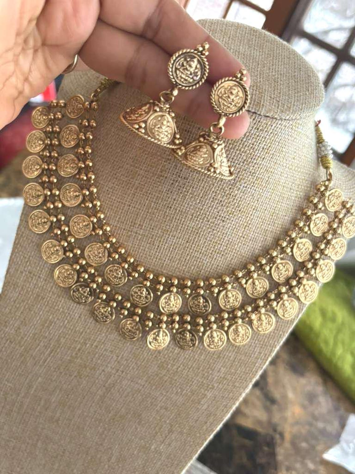 Kasu Malai Coin Necklace Set | Temple Jewelry, Jhumkas - Etsy