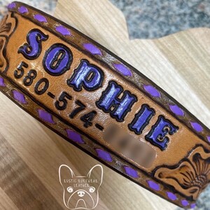 Tooled Leather Dog Collar Custom Color Buckstitching and - Etsy