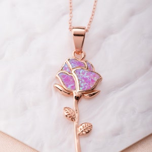 Dainty Rose Necklace, Rose Pendant, Rose Gold Flower Pendant, Opal Rose ...