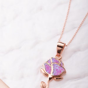 Dainty Rose Necklace, Rose Pendant, Rose Gold Flower Pendant, Opal Rose ...