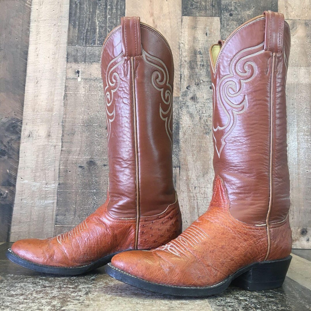Tony Lama Vintage Ostrich Gold Label Round Toe Cowboy Boots Womens 5 B ...