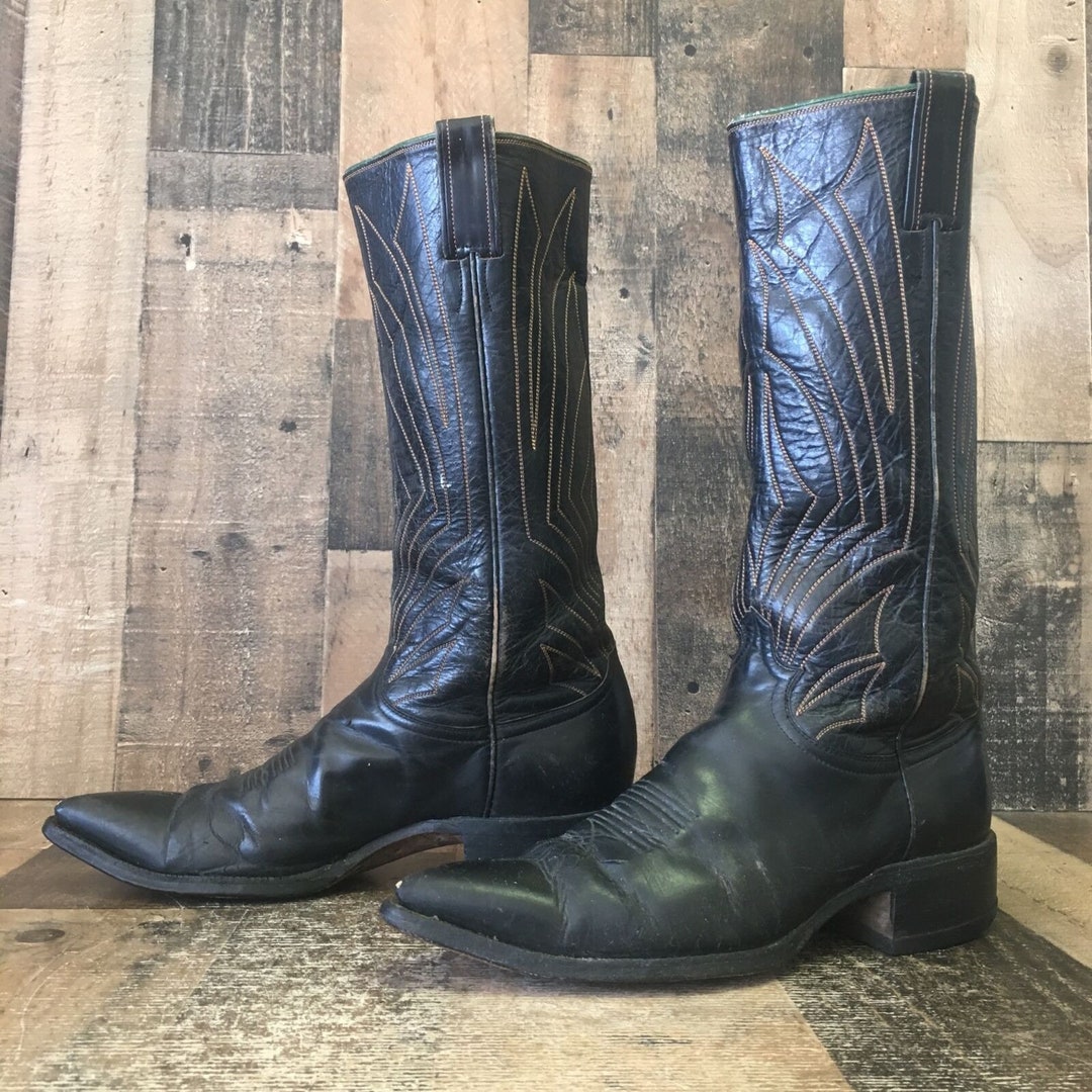 Justin Vintage White Label Tall Stitched Pointed Toe Cowboy Boots Mens ...