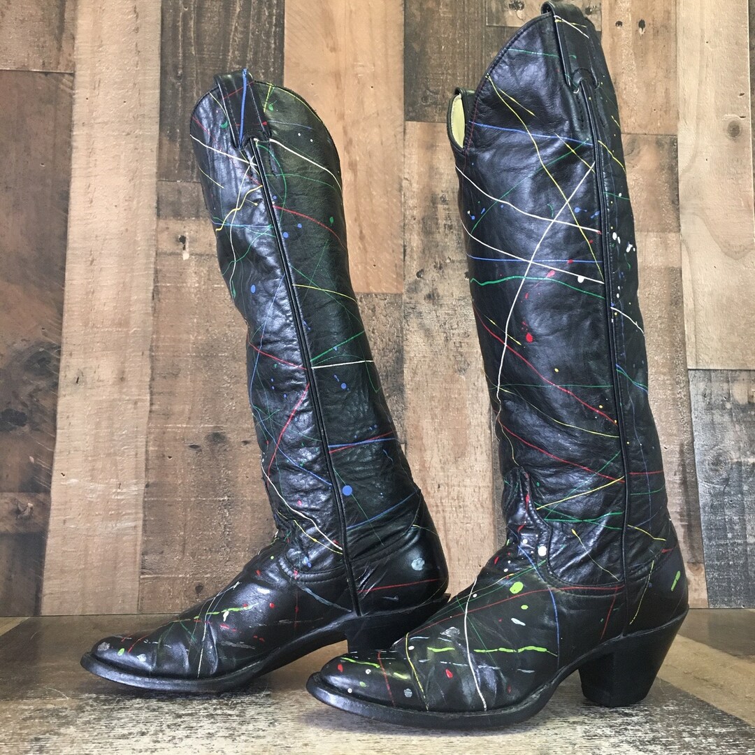 Larry Mahan Vtg Custom Paint Splatter Cowboy Boots Womens 6 B - Etsy