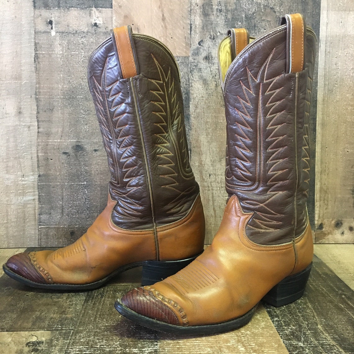 Tony Lama Vtg Gold Label Wingtip Cowboy Boots Womens 9.5 B | Etsy