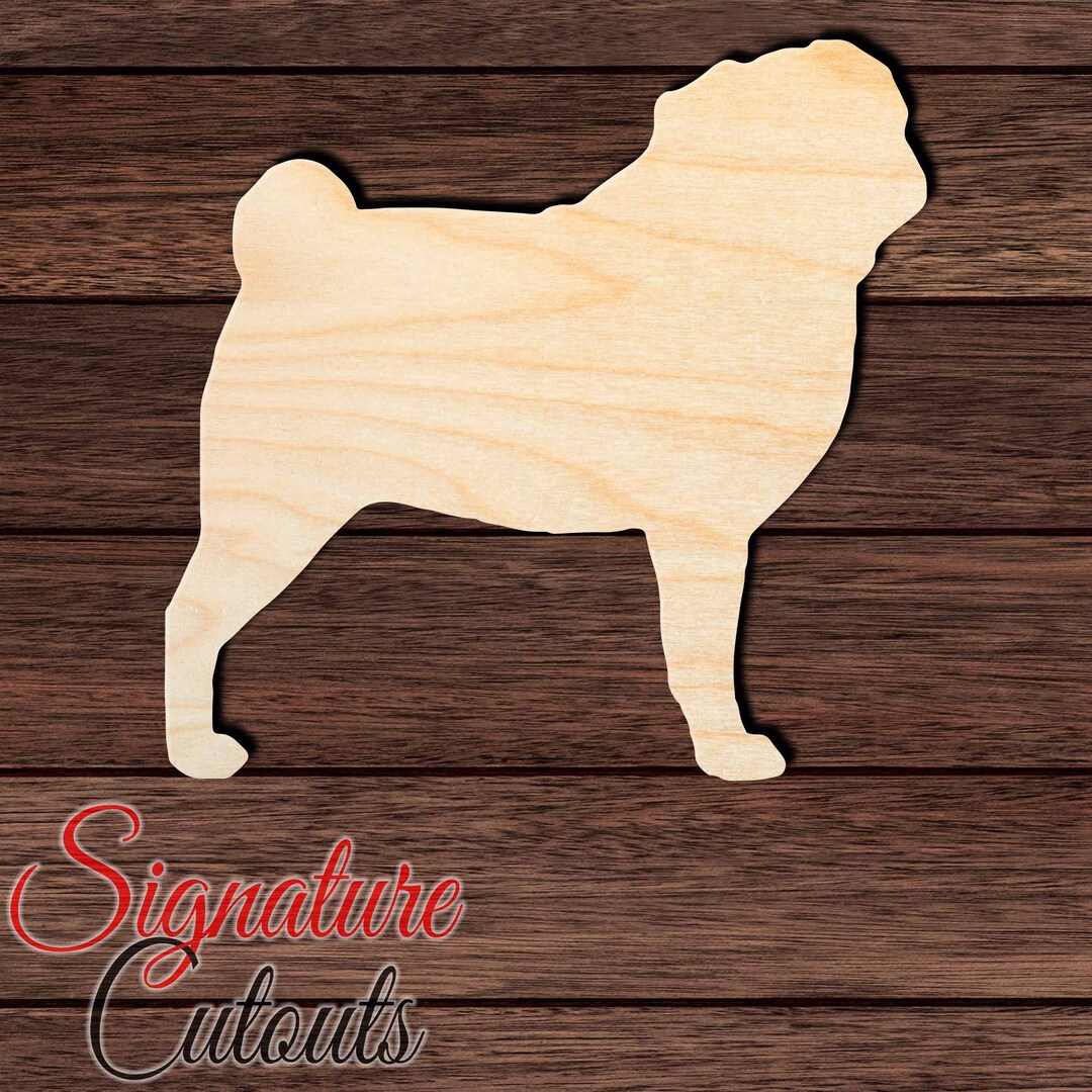 Pug Unfinished Wooden Cutout for Crafting, Home & Room Décor, and Other ...