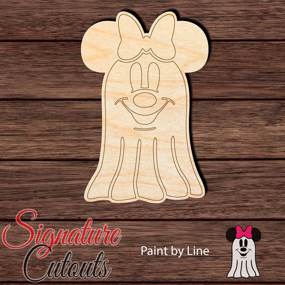 Ghost Minnie 002 - Paint by Line Unfinished Wooden Cutout for Crafting ...