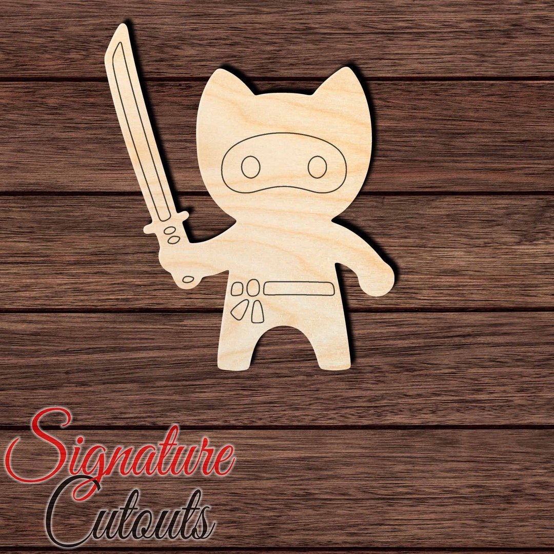 Ninja Cat 004 Wooden Cutout for Crafting, Home & Room Décor, and Other ...
