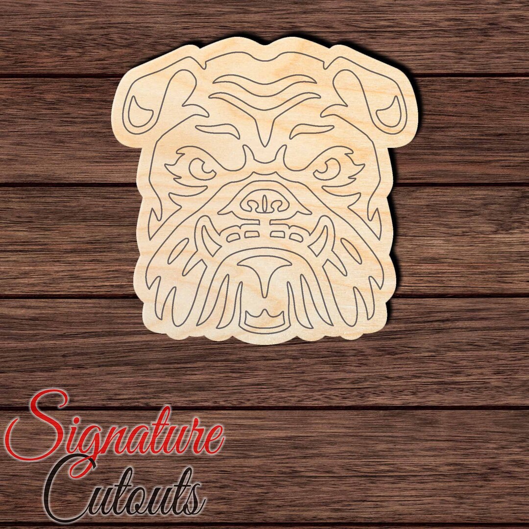 Bulldog Head 001 Unfinished Wooden Cutout for Crafting, Home & Room ...