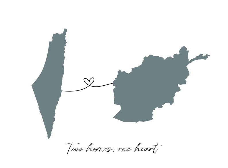Afghanistan Palestine Heart Map Art Print: Couples Gift (UNFRAMED) - Etsy