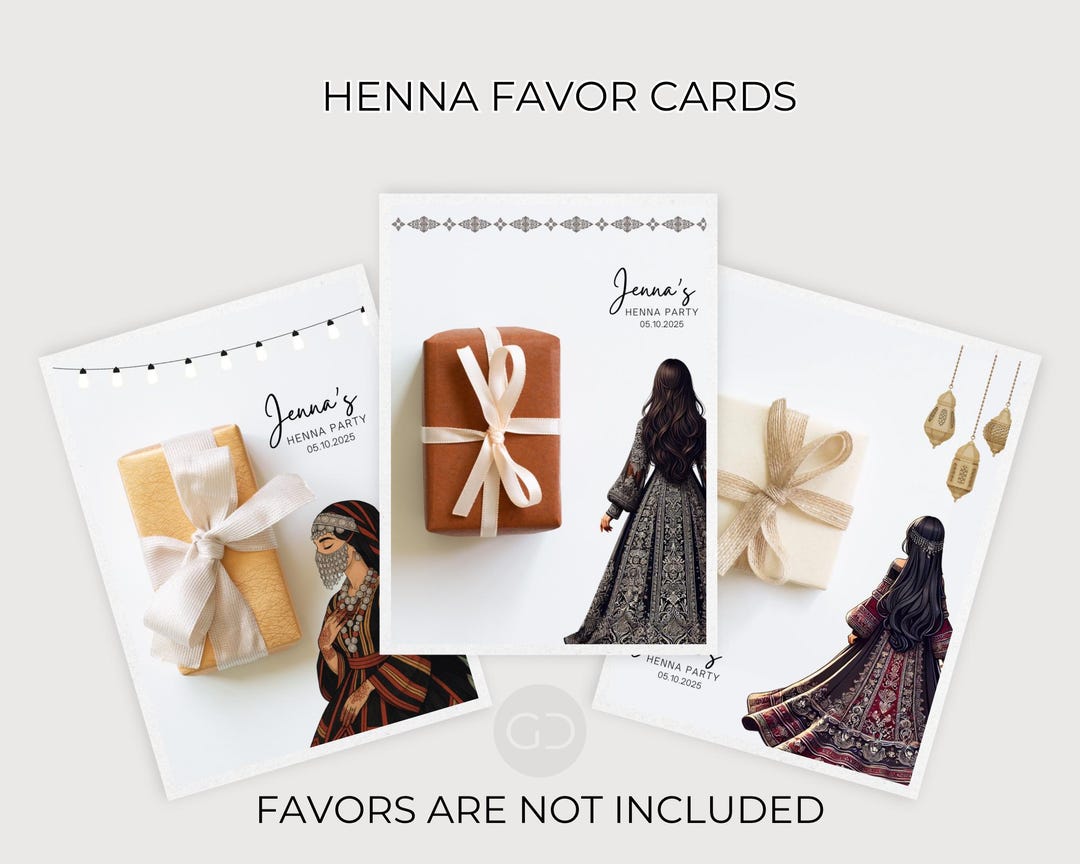 Henna Party Favor Cards: Middle Eastern Mehndi Decor (4x5 In, Printed ...