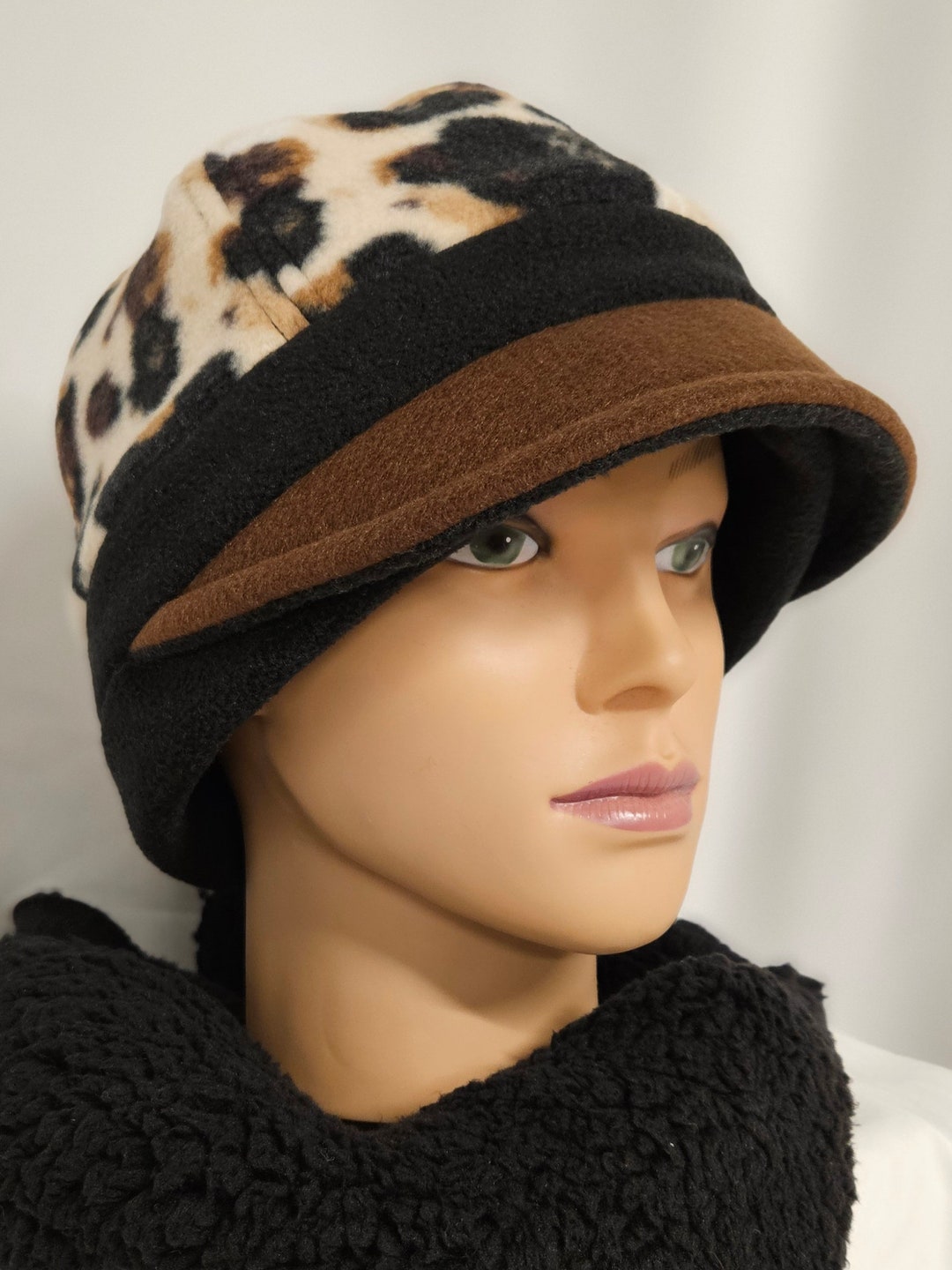 Animal Spots Fleece Fall and Winter Fashion Hat With Brown Visor and ...