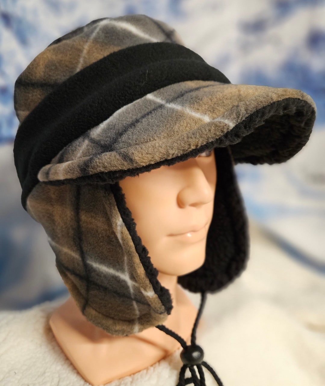 Brown Plaid Fleece Aviator Hat With Visor - Etsy