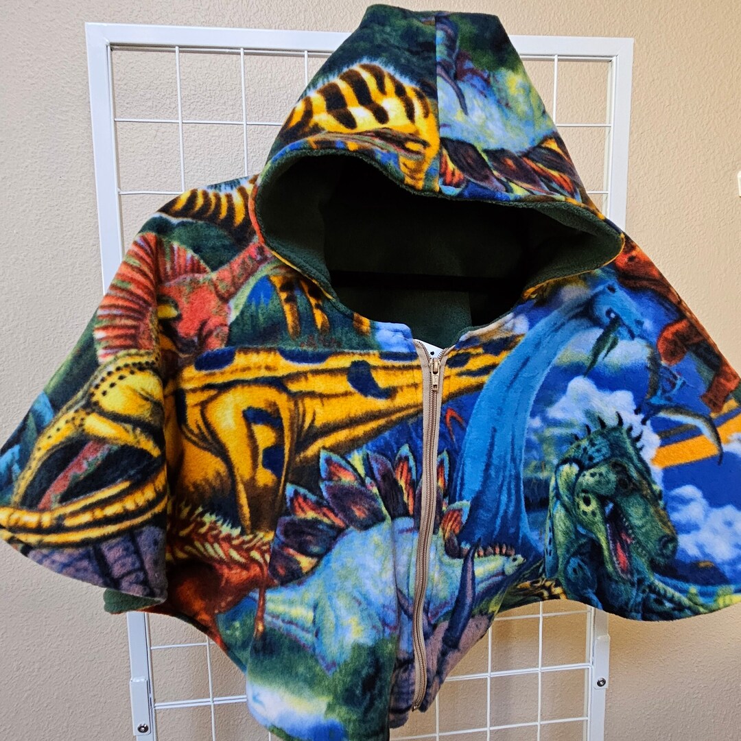 Dinosaurs Print Poncho, Car Seat Poncho, Toddler Poncho; Zippered Cape ...