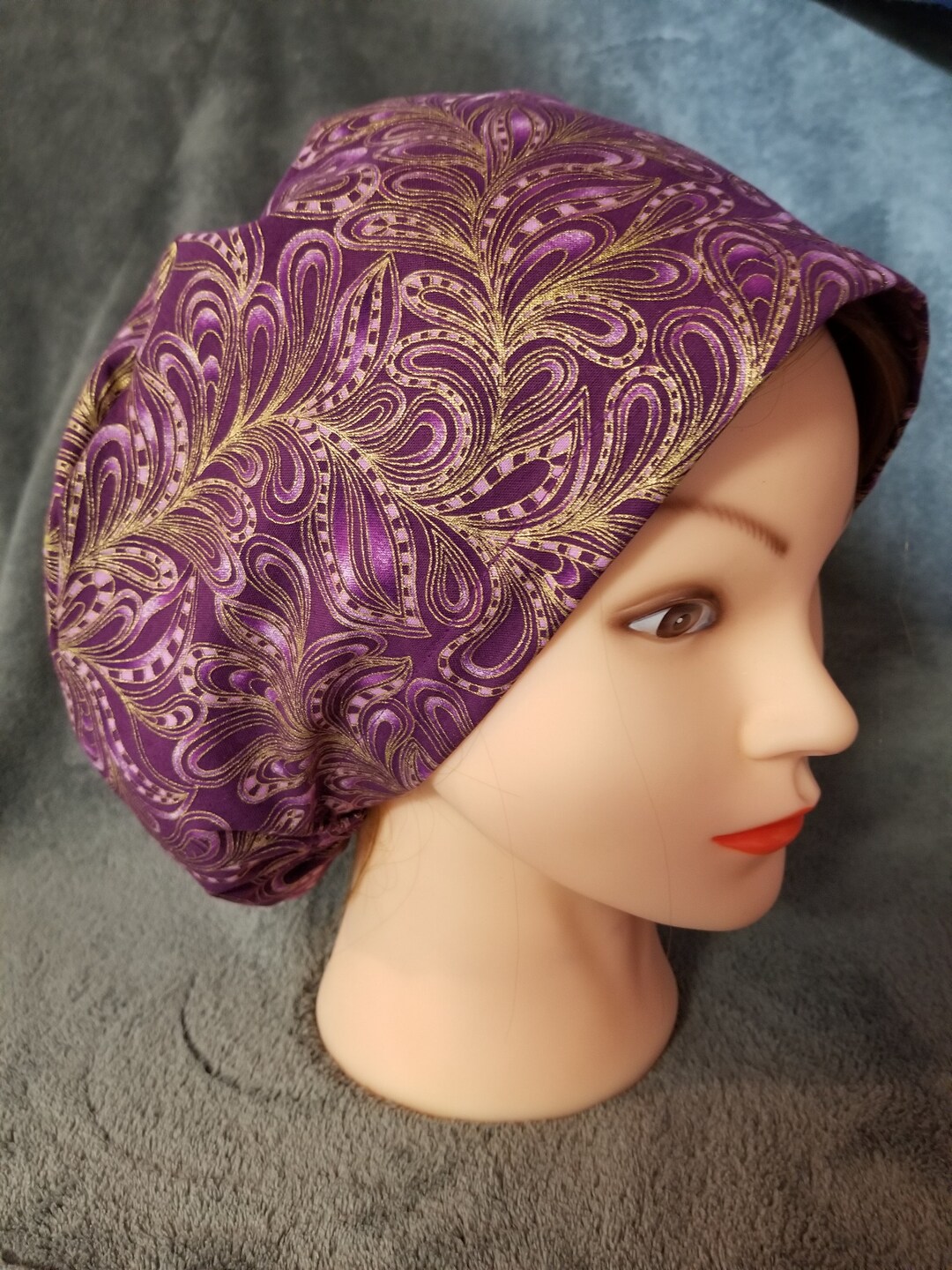 Purple Paisley Print Pixie Style Scrub Cap, Euro Style Scrub Cap - Etsy