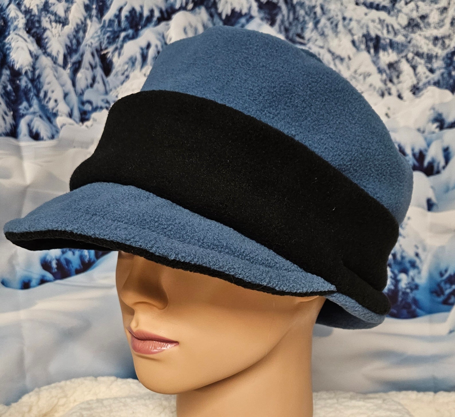 Blue With Black Band Fleece Winter Fashion Hat Medium - Etsy