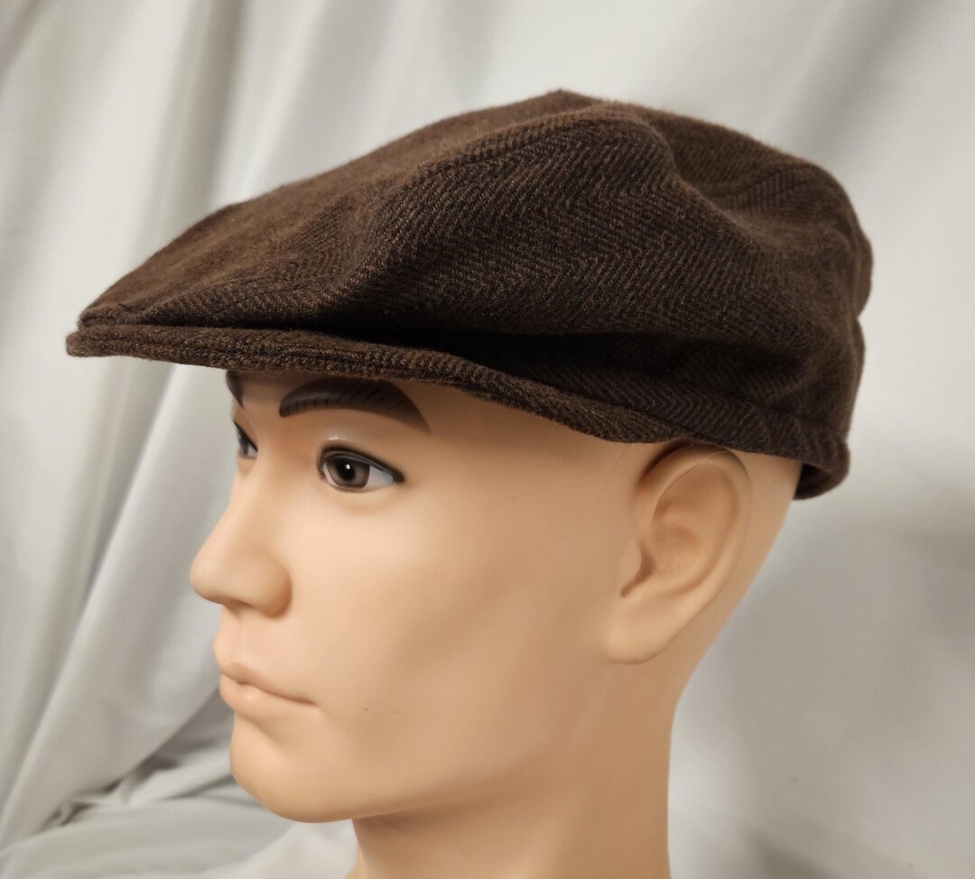 Brown Large Tweed Print Flat Cap, Golf Cap, Ivy Cap, Gatsby, Driving ...
